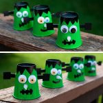 Paper cup Frankenstein with glowing nose - Halloween craft