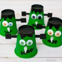 Paper cup Frankenstein with glowing nose - Halloween craft