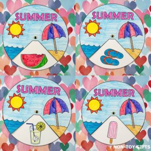 Summer Spinner Craft PRINTABLE- Coloring Activity for Kids - Non-Toy Gifts